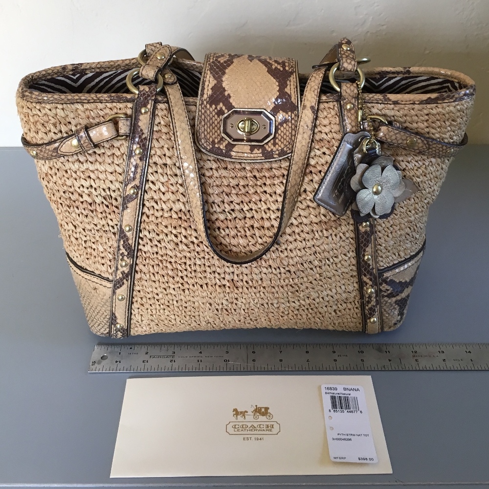 Coach Python Straw Natalie Tote - Gem